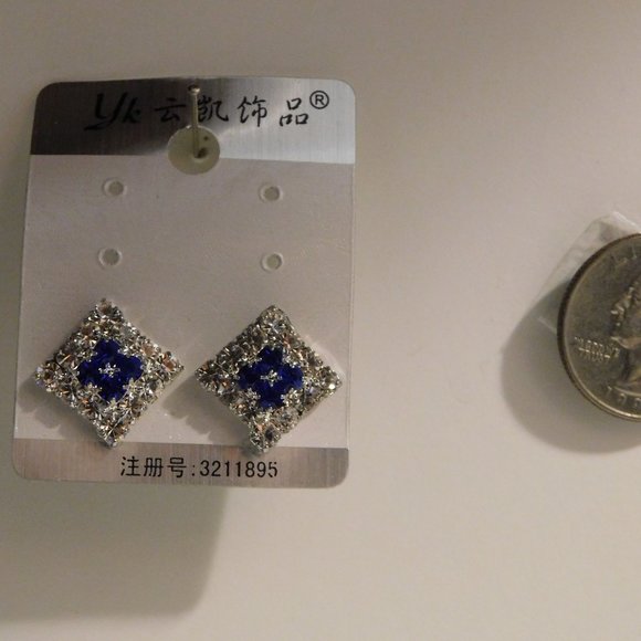 Jewelry | Ladies Stud Earrings Blue Silver Tones Push Back Fasteners ...